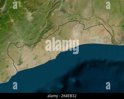 Greater Accra, region of Ghana. Low resolution satellite map. Locations ...