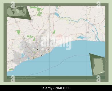 Greater Accra, region of Ghana. Open Street Map. Locations and names of ...