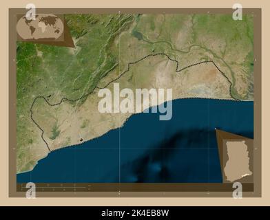 Greater Accra, region of Ghana. Low resolution satellite map. Locations ...