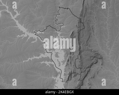 Oti, region of Ghana. Grayscale elevation map with lakes and rivers ...
