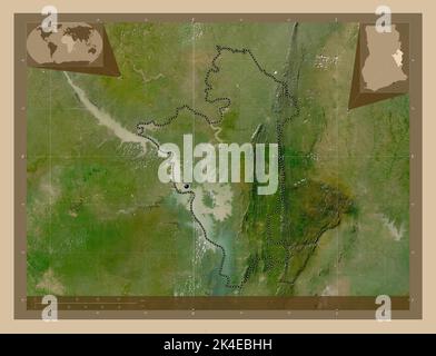 Oti, region of Ghana. Low resolution satellite map. Corner auxiliary ...