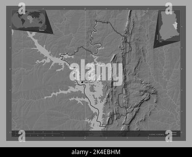 Oti, region of Ghana. Bilevel elevation map with lakes and rivers Stock ...