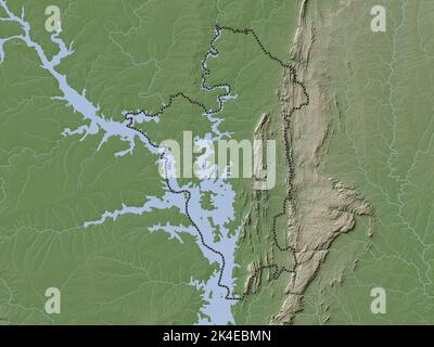 Oti, region of Ghana. Colored elevation map with lakes and rivers Stock ...