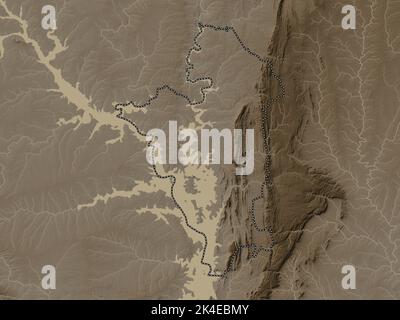 Oti, region of Ghana. Colored elevation map with lakes and rivers ...