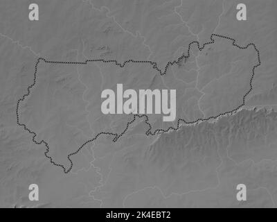 Upper East, region of Ghana. Grayscale elevation map with lakes and ...