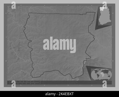 Upper West, region of Ghana. Grayscale elevation map with lakes and ...
