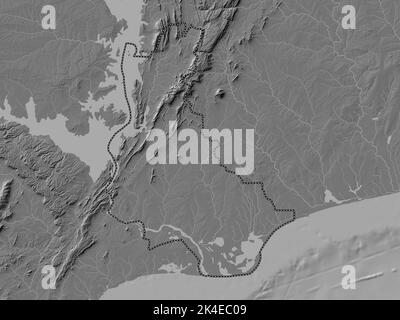 Volta, region of Ghana. Elevation map colored in sepia tones with lakes ...