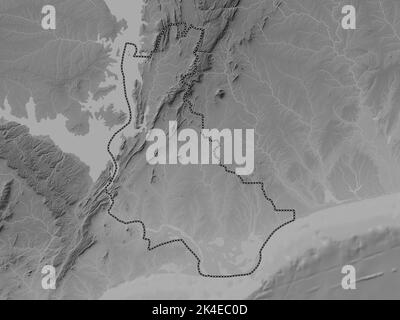 Volta, region of Ghana. Grayscale elevation map with lakes and rivers ...