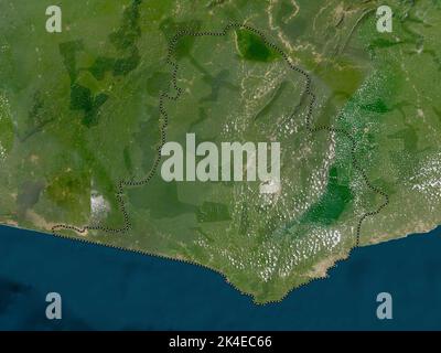 Western, region of Ghana. Low resolution satellite map. Locations and ...