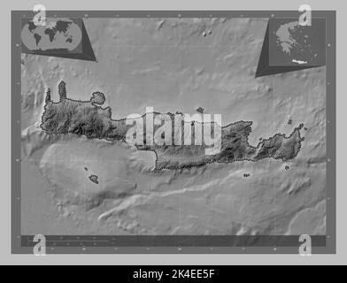 Crete, decentralized administration of Greece. Grayscale elevation map ...