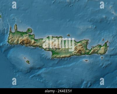 Crete, decentralized administration of Greece. Colored elevation map ...