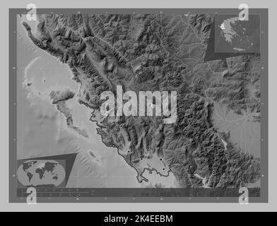 Epirus, decentralized administration of Greece. Grayscale elevation map ...