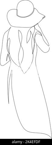 Young linear woman in hat line drawing illustration Stock Vector Image ...