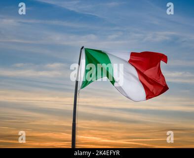 flag of Florence, Italy at cloudy sky background on sunset, panoramic ...