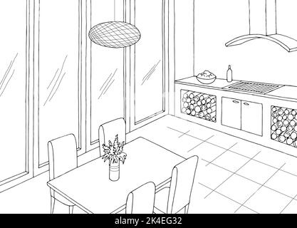 Terrace graphic black white interior sketch illustration vector Stock ...