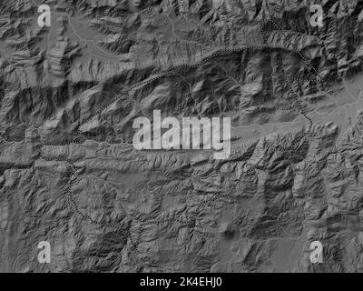 El Progreso, department of Guatemala. Grayscale elevation map with lakes and rivers. Corner ...