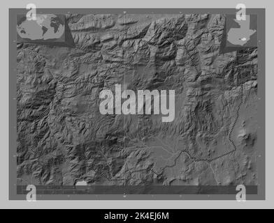 Jalapa, department of Guatemala. Grayscale elevation map with lakes and ...