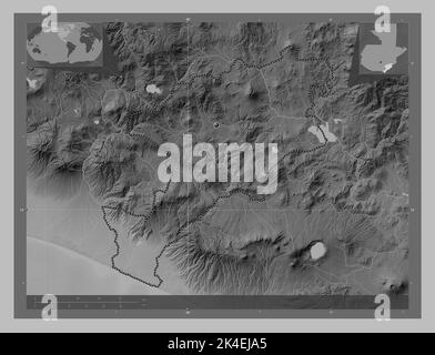 Jutiapa, department of Guatemala. Grayscale elevation map with lakes ...