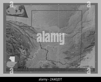 Peten, department of Guatemala. Grayscale elevation map with lakes and ...