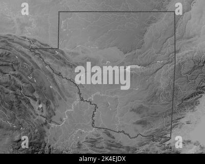 Peten, department of Guatemala. Elevation map colored in sepia tones ...