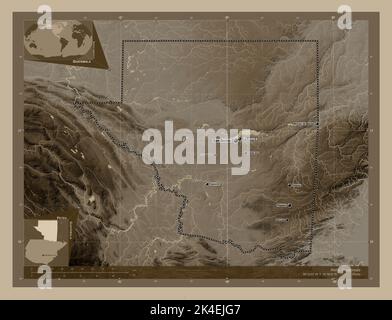 Peten, department of Guatemala. Colored elevation map with lakes and ...