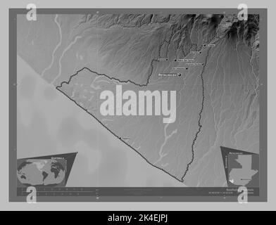 Retalhuleu, department of Guatemala. Grayscale elevation map with lakes ...