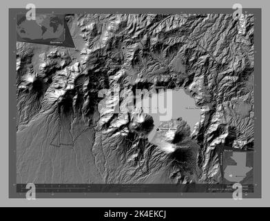 Solola, department of Guatemala. Bilevel elevation map with lakes and ...