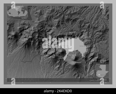 Solola, department of Guatemala. Grayscale elevation map with lakes and ...