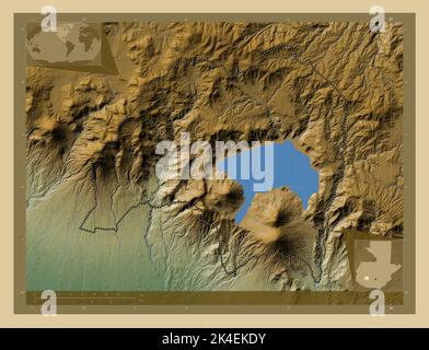 Solola, department of Guatemala. Colored elevation map with lakes and ...