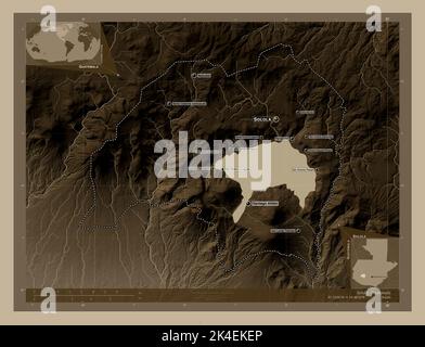 Solola, department of Guatemala. Colored elevation map with lakes and ...