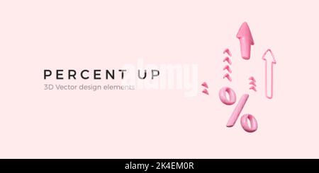 Pink 3D Arrow. Arrow rate up isolated on white background. Set of ...