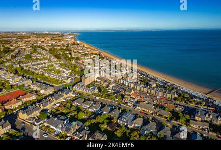 Aerial view of seafront and Portobello Beach in Edinburgh, Scotland, UK ...