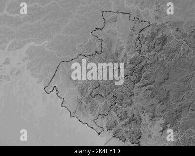 Boke, region of Guinea. Grayscale elevation map with lakes and rivers ...