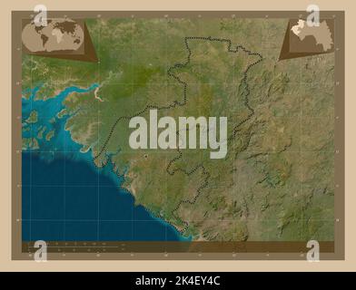 Boke, region of Guinea. Low resolution satellite map. Locations and ...