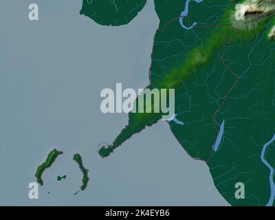 Conakry, region of Guinea. Colored elevation map with lakes and rivers ...