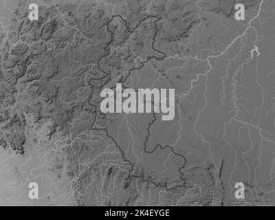 Faranah, region of Guinea. Grayscale elevation map with lakes and ...