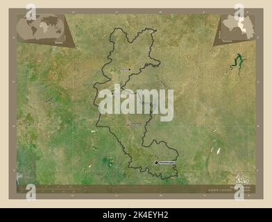 Faranah, region of Guinea. High resolution satellite map. Locations of ...