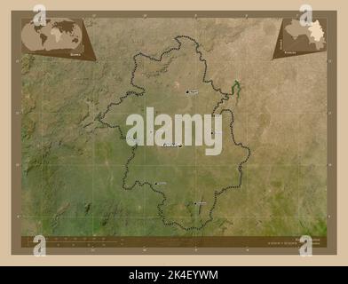 Kankan, region of Guinea. Low resolution satellite map. Locations of ...