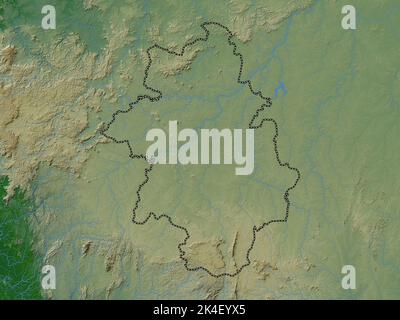 Kankan, region of Guinea. Colored elevation map with lakes and rivers ...