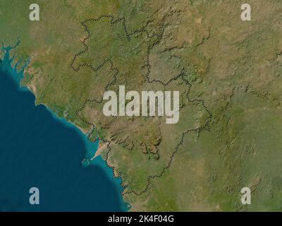 Kindia, region of Guinea. Low resolution satellite map. Locations and ...