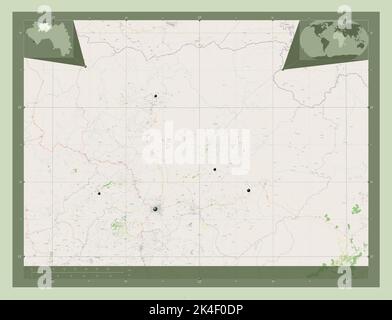 Labe, region of Guinea. Open Street Map. Corner auxiliary location maps ...