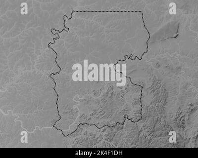 Gabu, region of Guinea-Bissau. Grayscale elevation map with lakes and ...