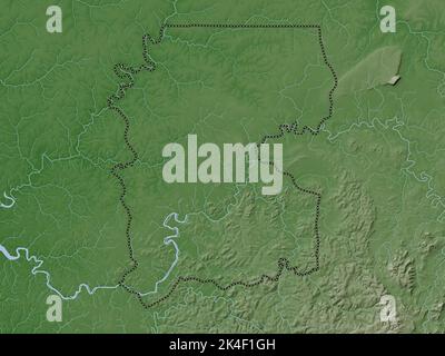 Gabu, region of Guinea-Bissau. Colored elevation map with lakes and ...