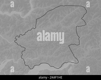 Oio, region of Guinea-Bissau. Grayscale elevation map with lakes and ...