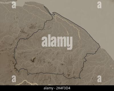Barima-Waini, region of Guyana. Colored elevation map with lakes and ...