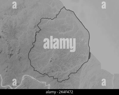 Pomeroon-Supenaam, region of Guyana. Grayscale elevation map with lakes ...