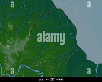 Pomeroon-Supenaam, region of Guyana. Colored elevation map with lakes ...