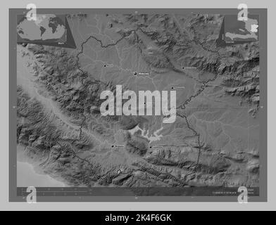 Centre, department of Haiti. Grayscale elevation map with lakes and ...