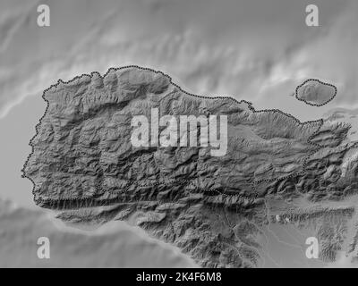 Grand'Anse, department of Haiti. Grayscale elevation map with lakes and ...