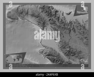 L'Artibonite, department of Haiti. Grayscale elevation map with lakes ...